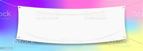 화려한 예술 배경에 고립 된 비닐 배너 빈 흰색 배너 광고 스탠드 매달려 컬러 페인트 무지개 색상 프레임에 실내 야외 직물 비닐 빈 섬유 직물을 조롱 0명에 대한 스톡 벡터