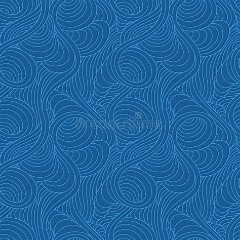 Seamless Vector Linear Pattern Of Blue Smooth Lines Of Spirals And Swirls Marine Seamless