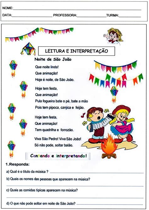 💖festa Junina Interpretação E Leitura 1 · Alfabetização Blog