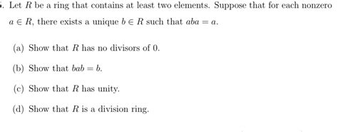 solved let r ﻿be a ring that contains at least two elements