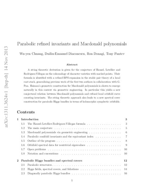 Pdf Parabolic Refined Invariants And Macdonald Polynomials