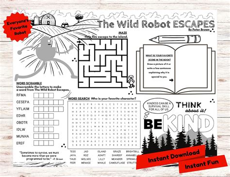 The Wild Robot Escapes Activity Sheet Printable Instant Download Etsy