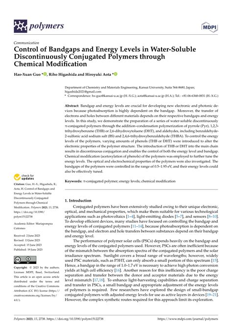 Pdf Control Of Bandgaps And Energy Levels In Water Soluble