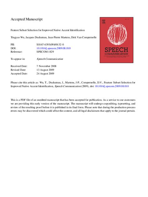 Pdf Feature Subset Selection For Improved Native Accent Identification