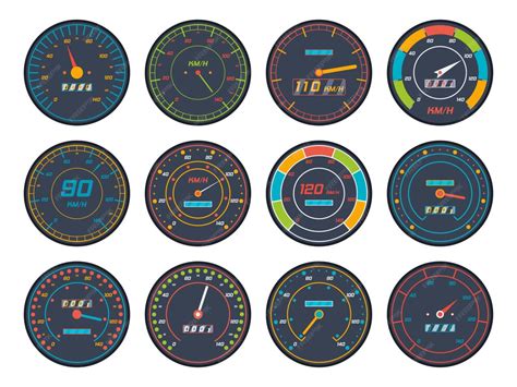 Premium Vector Engine Speedometer Icons Set In Flat Design Set Of Car Speedometer Level