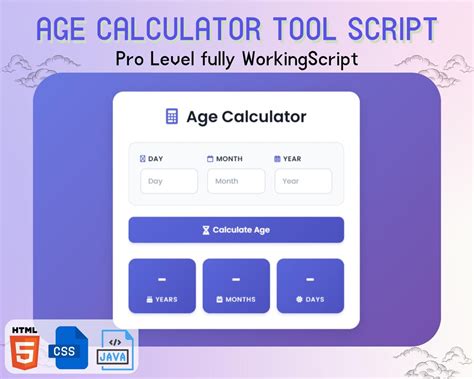 Responsive Age Calculator Pro Script Html Css And Javascript Etsy