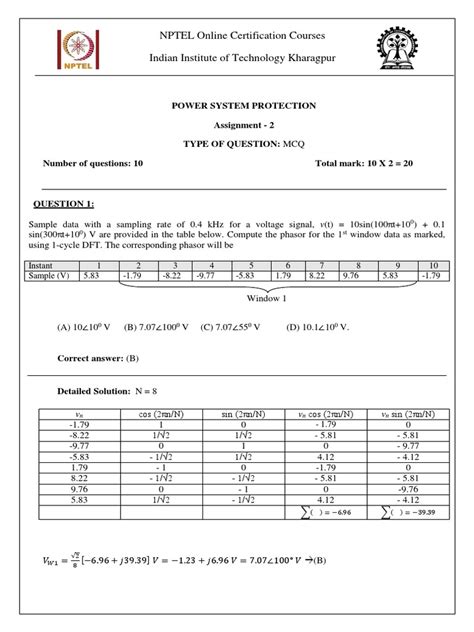 nptel assignment 2 phasor estimation pdf sampling signal