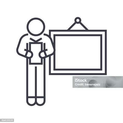 비즈니스 프레 젠 테이 션 스피커 선형 아이콘 기호 상징 고립 된 배경 벡터 경영자에 대한 스톡 벡터 아트 및 기타 이미지 경영자 공부 교사 교육 관련 직업 Istock