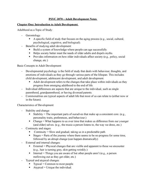 psyc 3070 notes psyc 3070 adult development notes chapter one introduction to adult