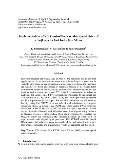 pdf implementation of v f control for variable speed drive of a 3