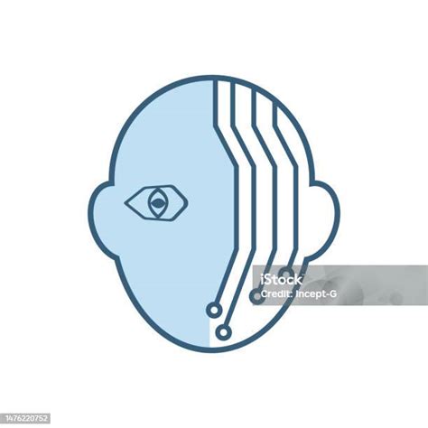 흰색 배경에 선 디자인 기술 회로 시스템 아이콘 디자인 Ui 생성을 위한 벡터 Ai 기호 개념 디자인 인공 지능 아이콘에 로봇 Ai 아이콘의 얼굴 감지기에 대한 스톡 벡터