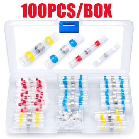 100 50pcs Solder Seal Wire Connector Kit Butt Terminal Waterproof Insulated Electrical Wire