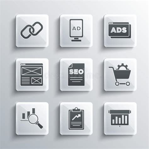 Set Clipboard With Graph Chart Board Shopping Cart Seo Optimization Magnifying Glass And