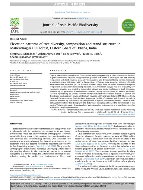 PDF Elevation Patterns Of Tree Diversity Composition And Stand Structure In Mahendragiri Hill