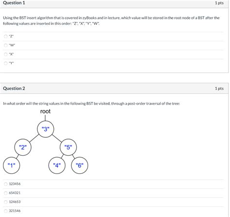 solved question 1 1 pts using the bst insert algorithm that