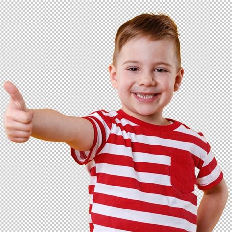 Портрет улыбающегося маленького мальчика с поднятым большим пальцем Премиум Psd