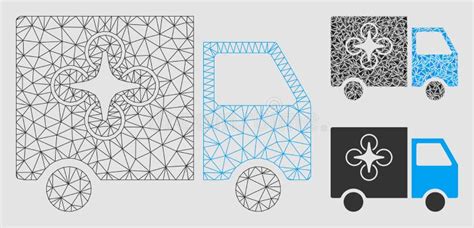 Drone Delivery Van Vector Mesh Wire Frame Model And Triangle Mosaic Icon Stock Vector