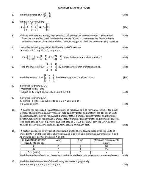 Matrices Linear Programming Pdf Matrix Mathematics Functions