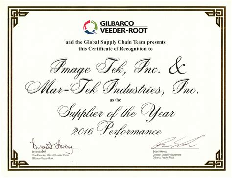 Gilbarco Veeder Root Presents Certificate Of Recognition Mar Tek Industries