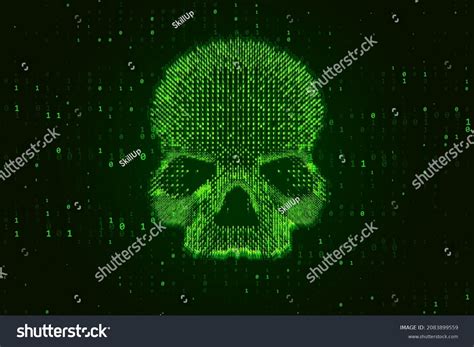 vector skull constructed green binary code stock vector royalty free