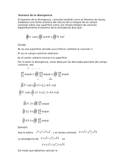 Teorema De La Divergencia En Cálculo Vectorial Pdf