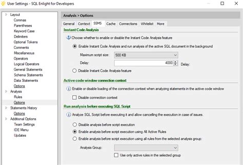 Analysis Settings Sql Enlight