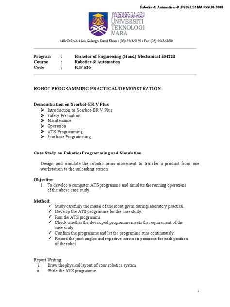 Robotic And Automation Lab Sheet Pdf Robotics Automation