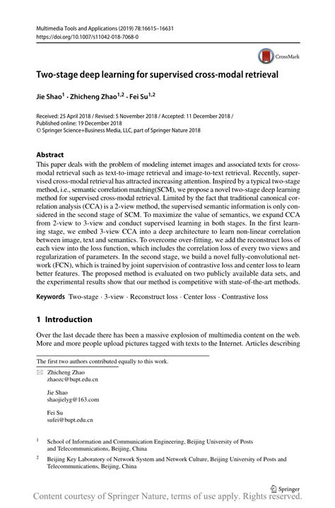 two stage deep learning for supervised cross modal retrieval request pdf