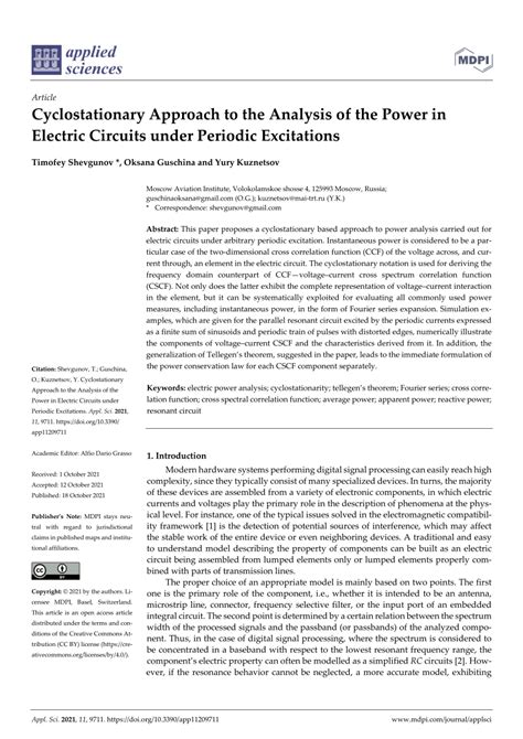 Pdf Cyclostationary Approach To The Analysis Of The Power In Electric Circuits Under Periodic