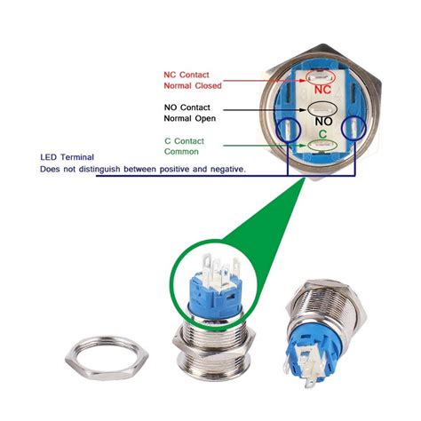 Anti Vandal Stainless Steel Led Push Switch With Connector 12v Blue