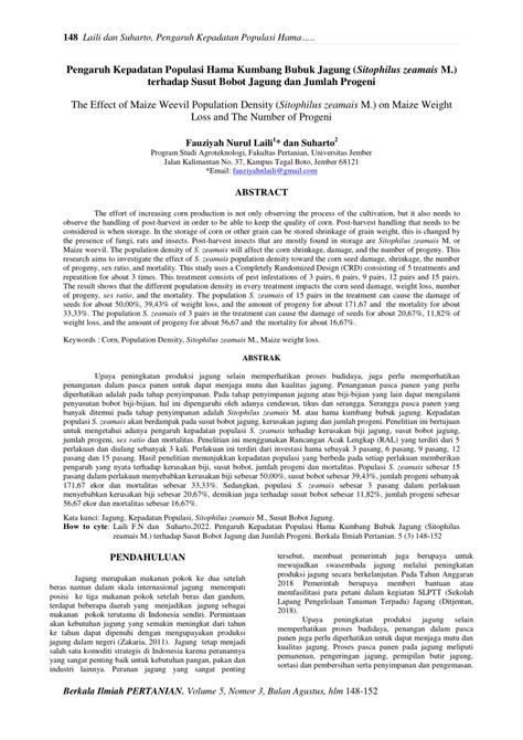 Pdf The Effect Of Maize Weevil Population Density Sitophilus Zeamais