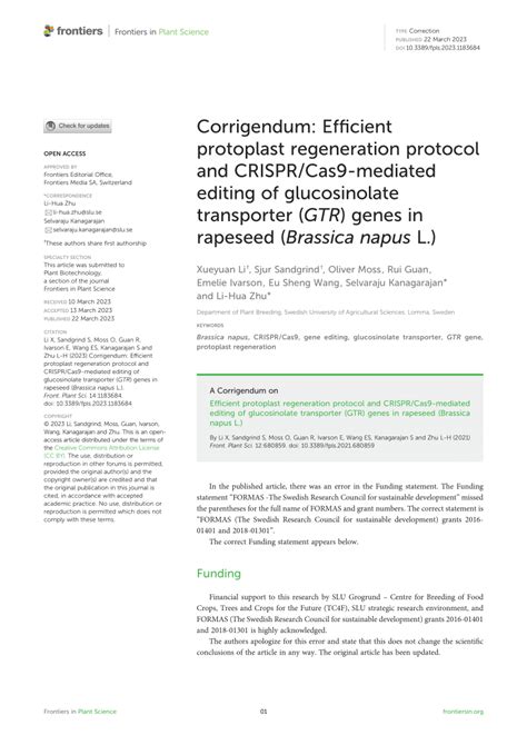 Pdf Corrigendum Efficient Protoplast Regeneration Protocol And