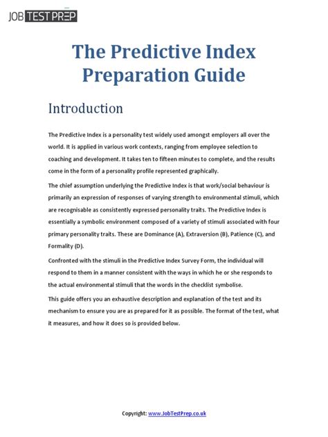 The Predictive Index Guide With Answer Key Uk Pdf Extraversion And Introversion Self Concept