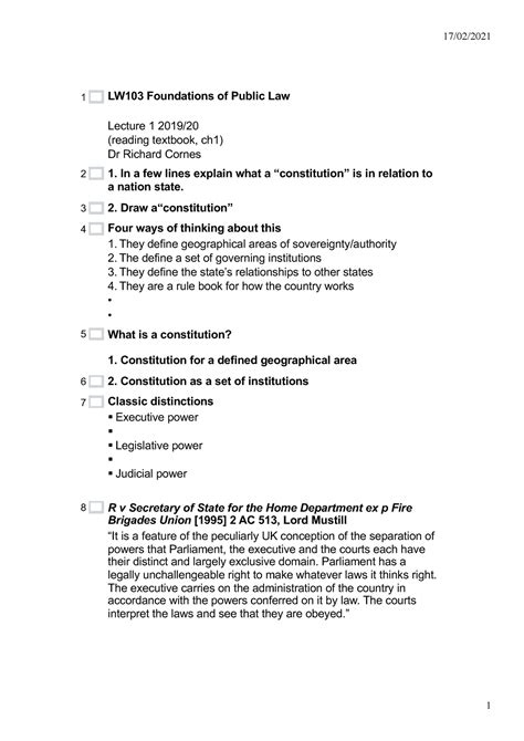 Lecture 1 Introduction Lw103 Foundations Of Public Law Lecture 1 2019 Reading Textbook Ch1