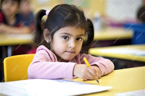 Premium Photo A Young Student Working On Her Homework In Class