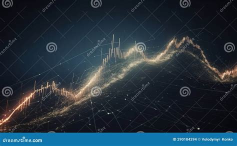 curve graph wave chart statistic diagrams with particles on black background3d curve graph wave