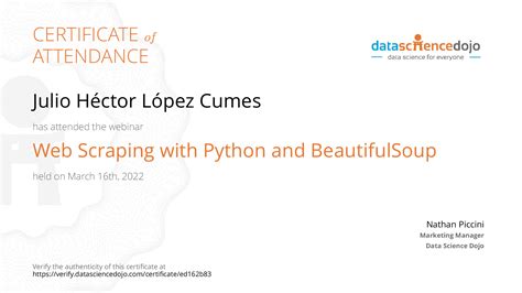 Julio Héctor López Cumes's Certificate | Data Science Dojo