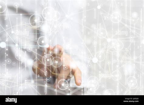 A Male Hand Touching Neural Network D Illustration On The Screen Big Data And Cybersecurity