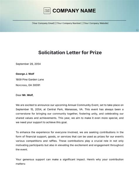 Solicitation Letter For Prize Template Pdf