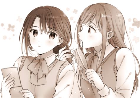 Safebooru 2girls Adachi Sakura Adachi To Shimamura Bow Breasts Comb