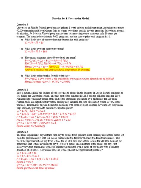 Practice Set 8 Newsvendor Modelans Pdf Retail Demand