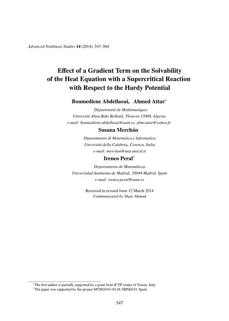 Pdf Effect Of A Gradient Term On The Solvability Of The Heat Equation