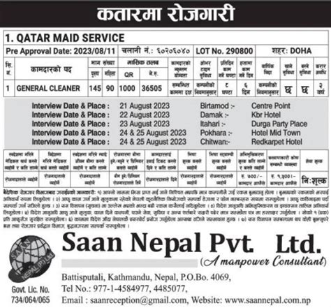 Nepali Worker Demand In Qatar Maid Service Baideshik Jobs