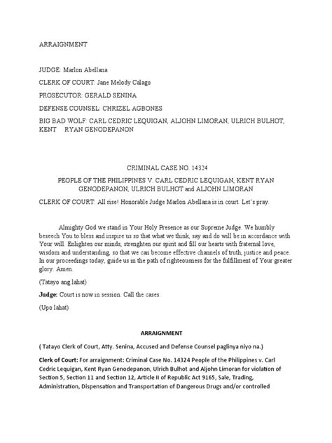 Arraignment Script Pdf Plea Arraignment