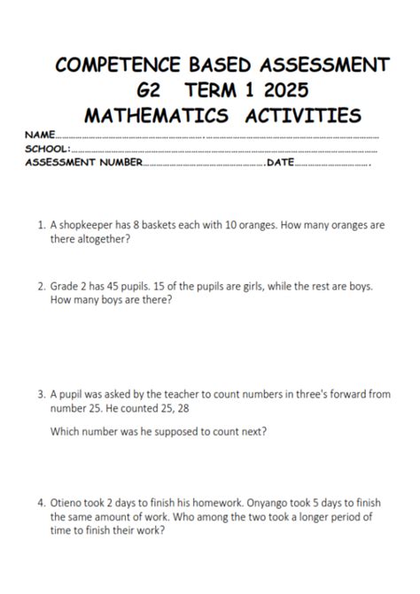 2025 Grade 2 Mid Term 1 Exams Set 1 Elimu Cloud Notes Exams