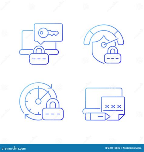 Laptop Passwords Gradient Linear Vector Icons Set Stock Vector