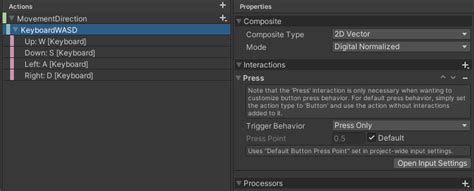 C How To Configure Unity Input Actions Map For Four Direction