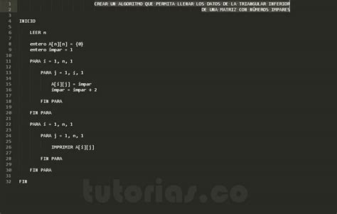 Arreglos Pseudocodigo Triangular Inferior Datos Impares Tutorias Co
