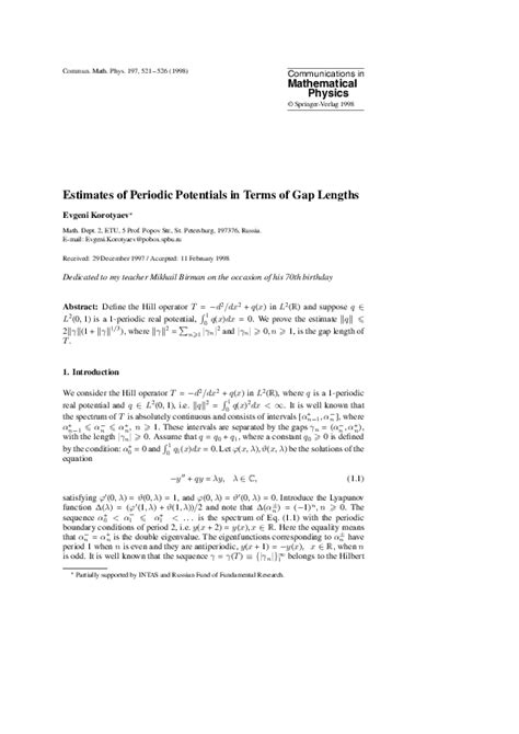 Pdf Estimates Of Periodic Potentials In Terms Of Gap Lengths