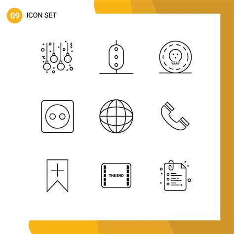 9 User Interface Outline Pack Of Modern Signs And Symbols Of Badge Power Coin Energy Plug Board